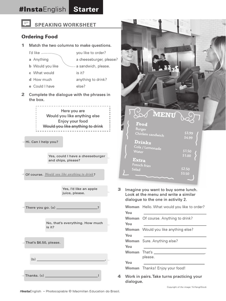 Insta Starter - Speaking Worksheet - Ordering Food | PDF | Cooking ...