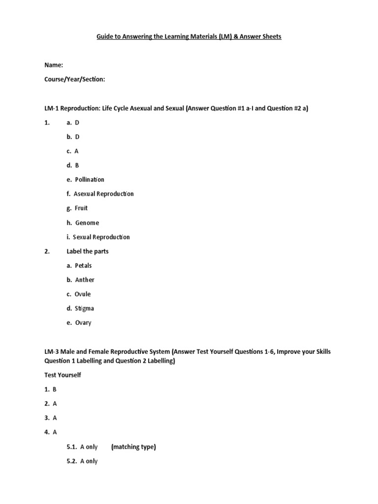Guide To Answering The Learning Materials and Answer Sheet | PDF ...