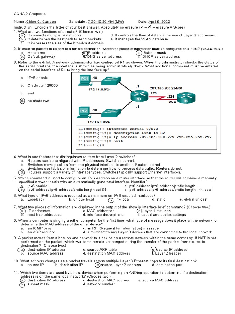 Quiz 4 Answers | PDF | Ip Address | Router (Computing)
