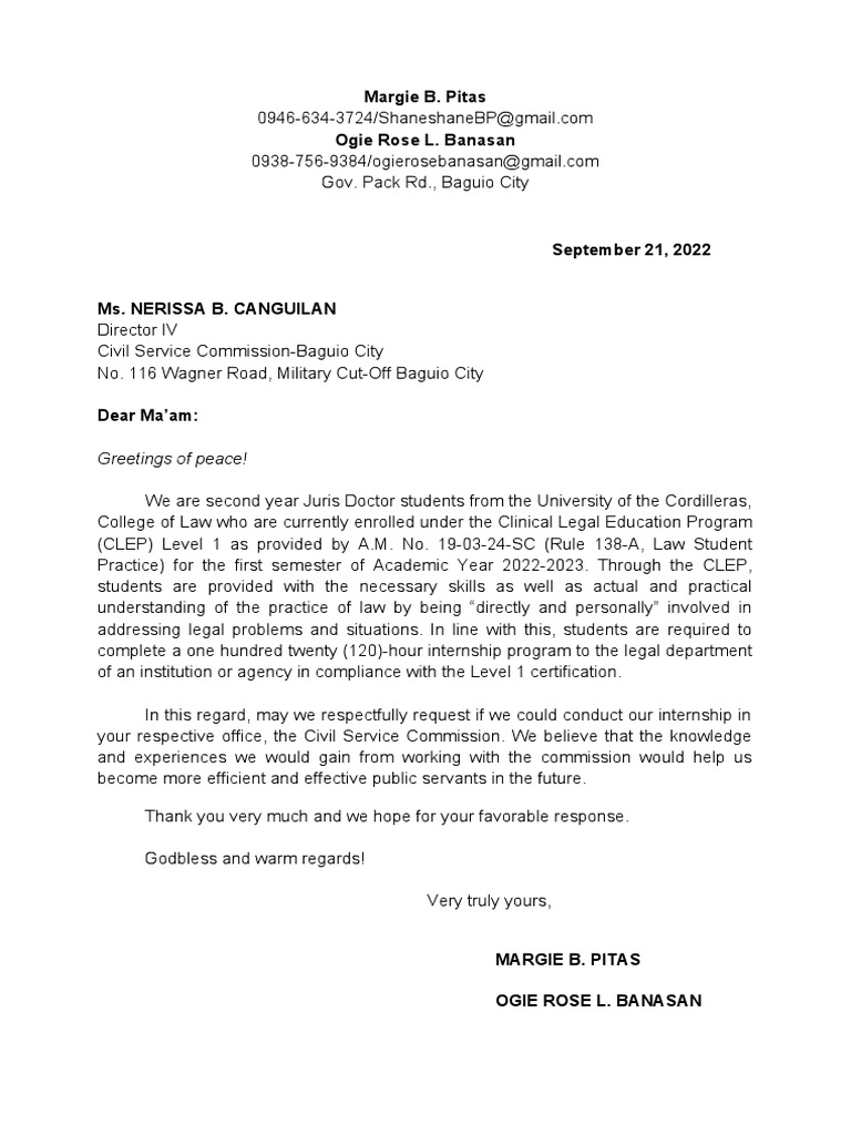 Letter CLEP | PDF | Legal Education | Internship
