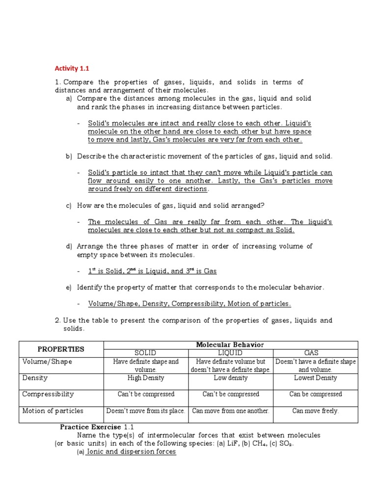 Gen Chem 2 Module 1 Answers | PDF | Gases | Liquids Gen Chem 2 Module 1 Answers | PDF | Gases | Liquids