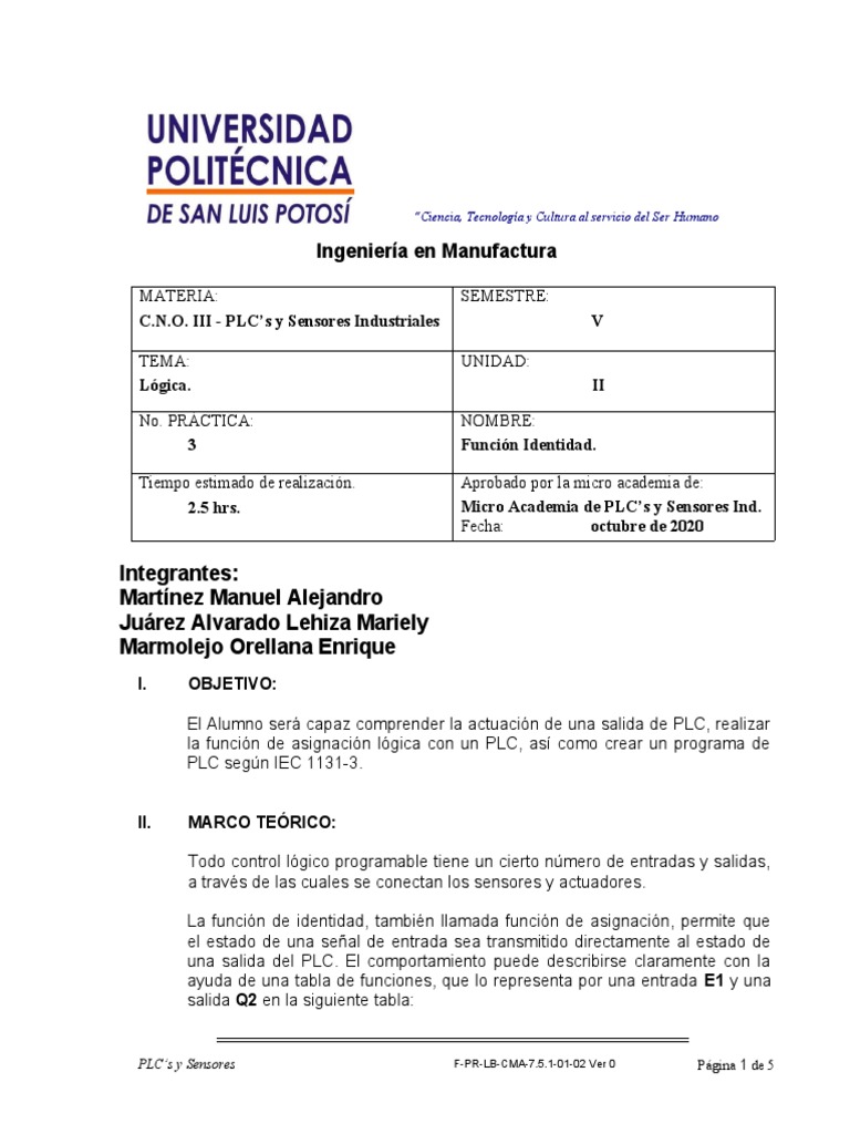 Práctica 3 de PLC - S | PDF | Controlador lógico programable | Sensor