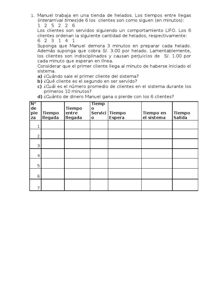 Ejercicios Simulacion Manual Pdf Enseñanza De Matemática Science