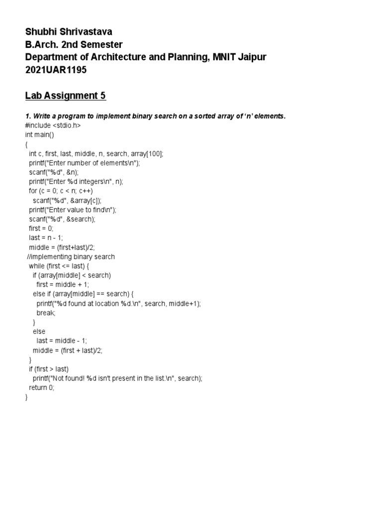 Lab Assignment 5 9 Pdf Pointer Computer Programming Array Data Structure