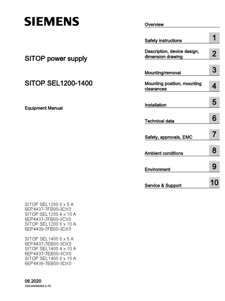 A5E46496083 2 76 - MANUAL - SITOP SEL1200 1400 - en US | PDF | Switch ...