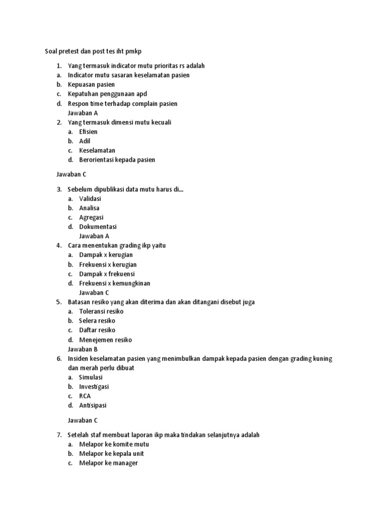 Soal Pretest Dan Post Tes Iht PMKP | PDF