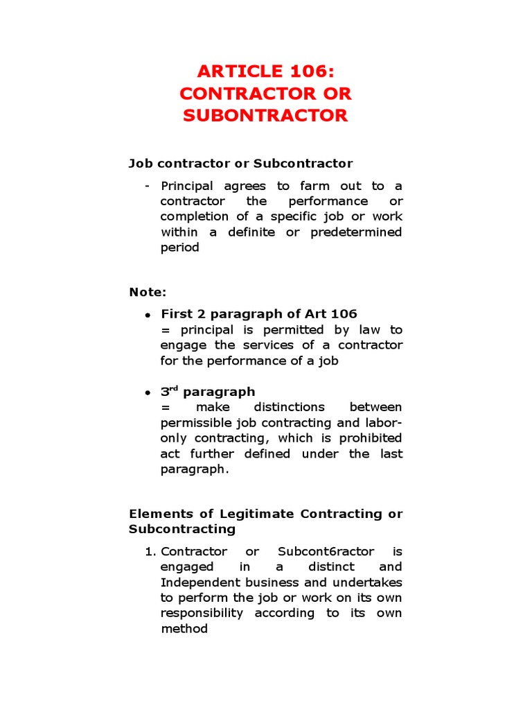 Article 106-109 | PDF | Employment | Subcontractor