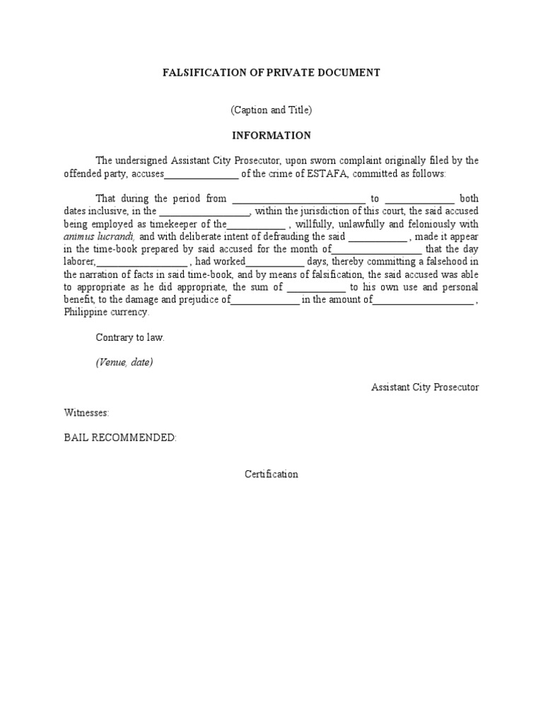 Falsification of Private Document | PDF
