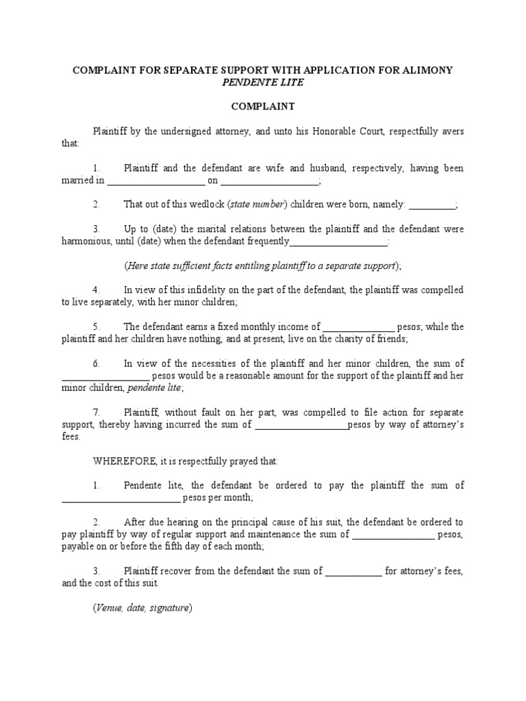 Alimony Complaint for Separate Support | PDF | Law