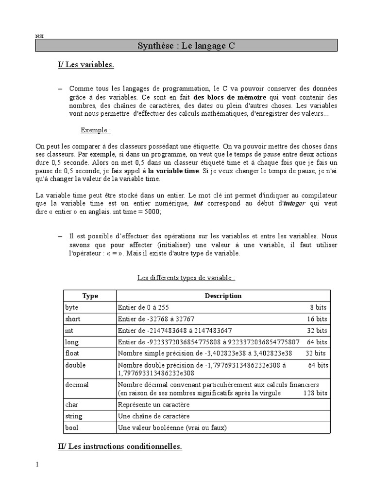 3-Synthèse - Sequence 1c Arduino | PDF | Structure de contrôle | Variable (informatique)
