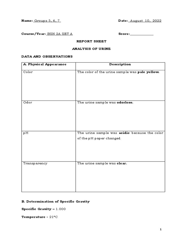 Analysis of Urine Lab Report | PDF | Bile | Diabetes