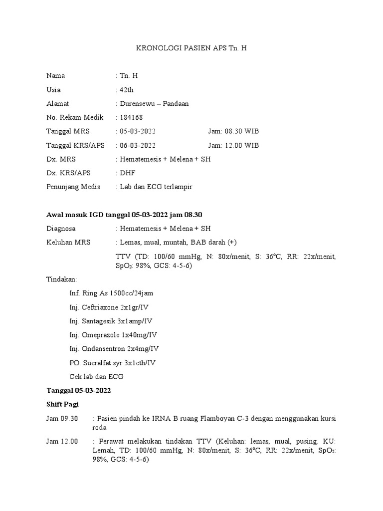 KRONOLOGI PASIEN APS TN H | PDF