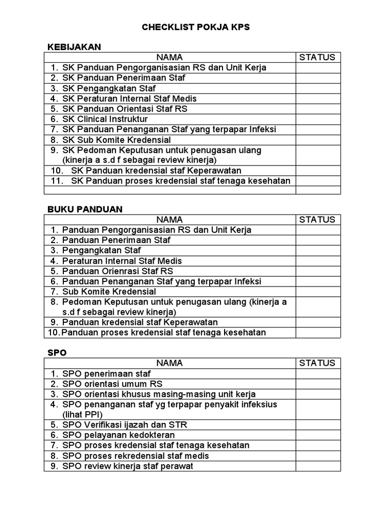 Checklist KPS | PDF
