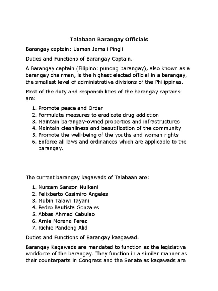 Barangay Officials | PDF | Governance | Government