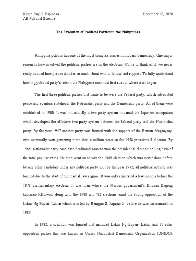 The Evolution of Political Parties in The Philippines | PDF | Corazon ...
