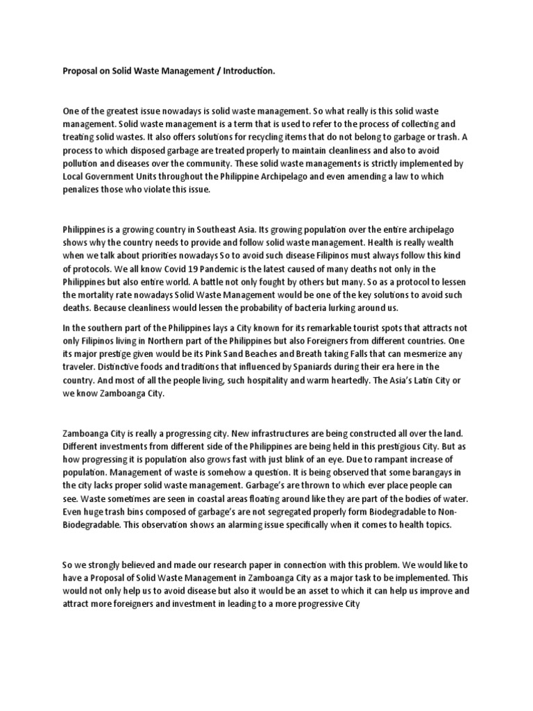Proposal On Solid Waste Management | PDF | Waste Management | Waste