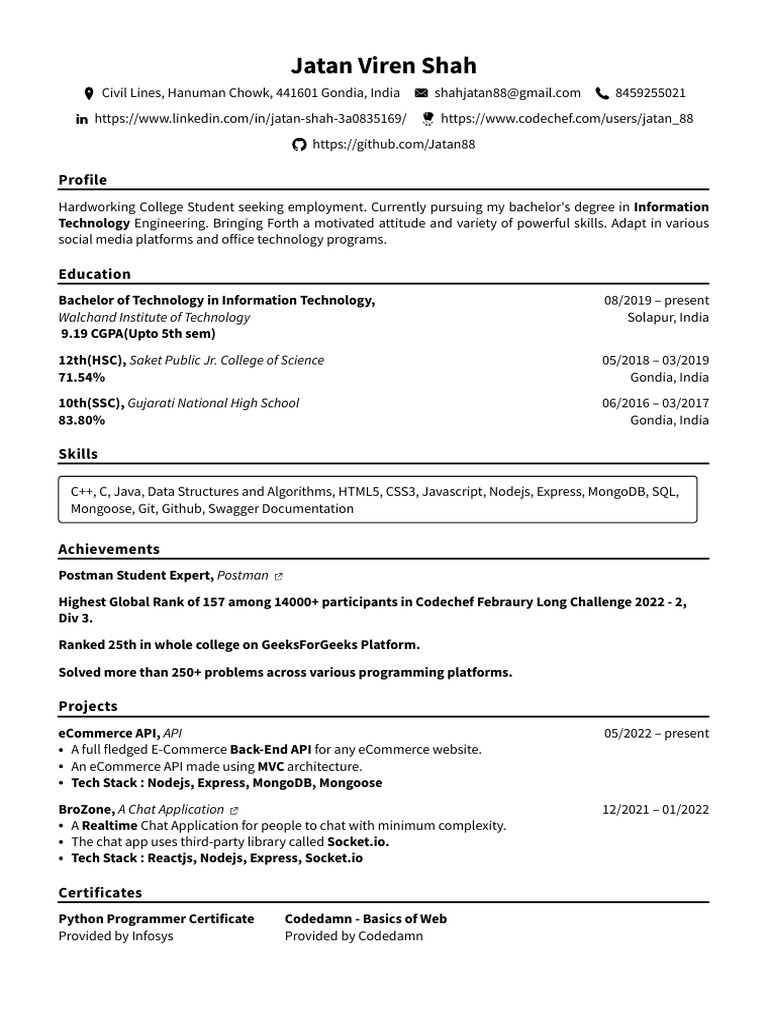 Jatan Shah Resume Standard | PDF