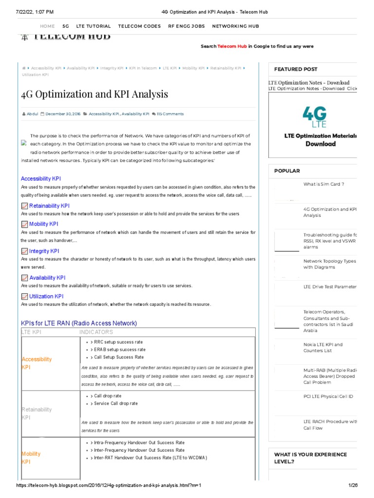 4G Optimization | PDF | Lte (Telecommunication) | Computer Network