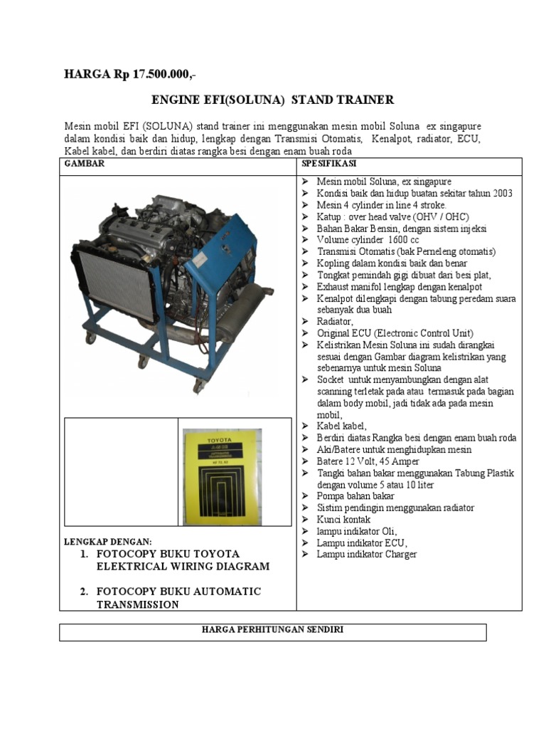 3.jurusan Otomotif ENGINE STAND EFI TRAINER MESIN TOYOTA SOLUNA | PDF