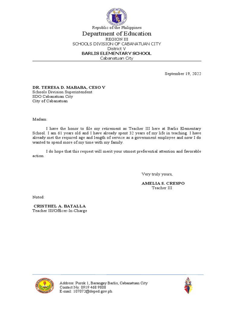 Retirement Application Letter | PDF | Government