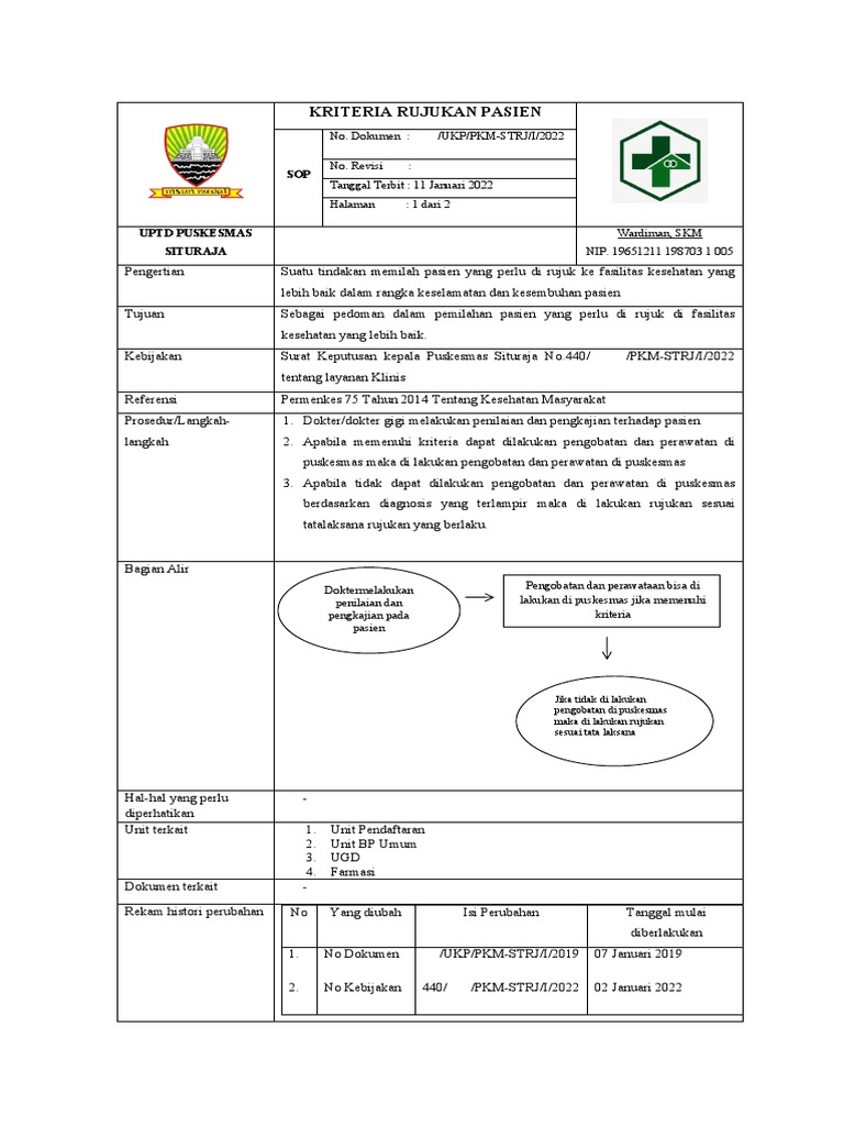 Sop Kriteria Rujukan Pasien | PDF