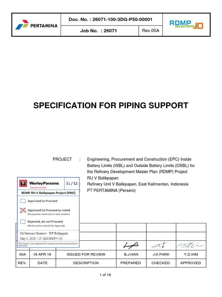 26071-100-3DG-P50-00001 Specification For Piping Support 190418 | PDF | Pipe (Fluid Conveyance ...
