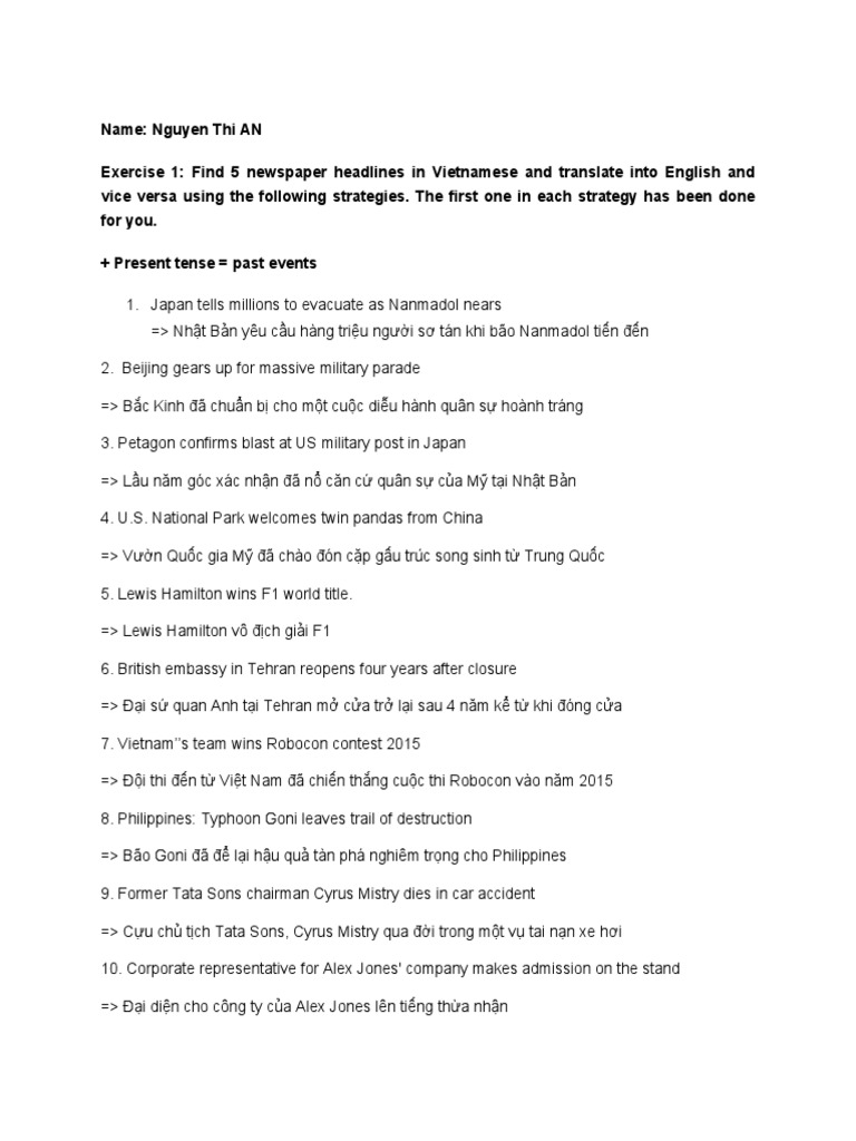 Exercise For Chapter III Newspaper Headlines | PDF