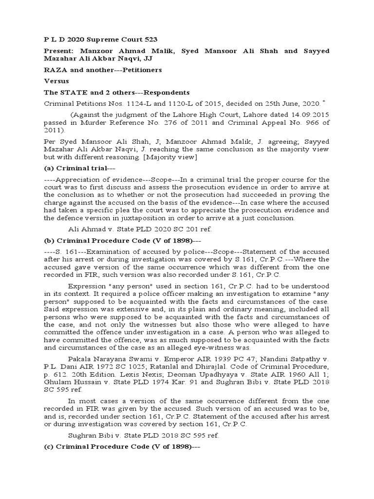P L D 2020 Supreme Court 523 | PDF | Criminal Procedure In South Africa | Relevance (Law)