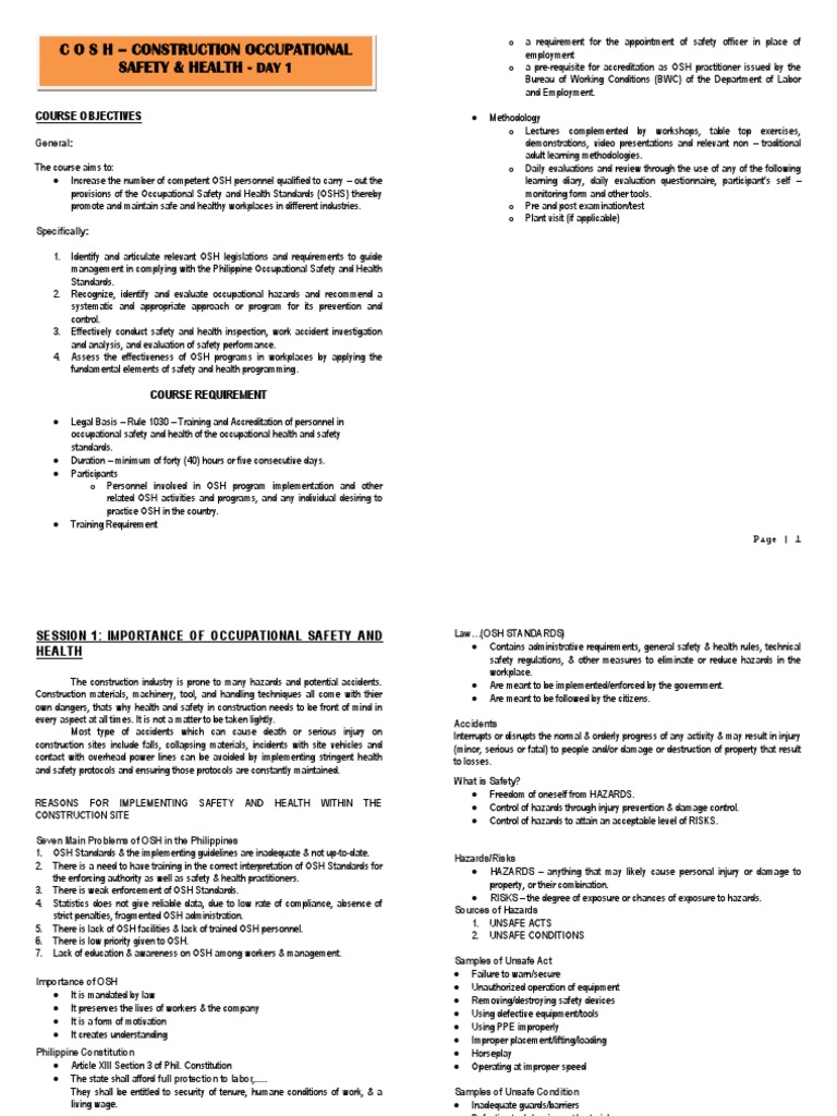 DAY 1 MODULE - PDF Cosh | PDF | Occupational Safety And Health | Safety