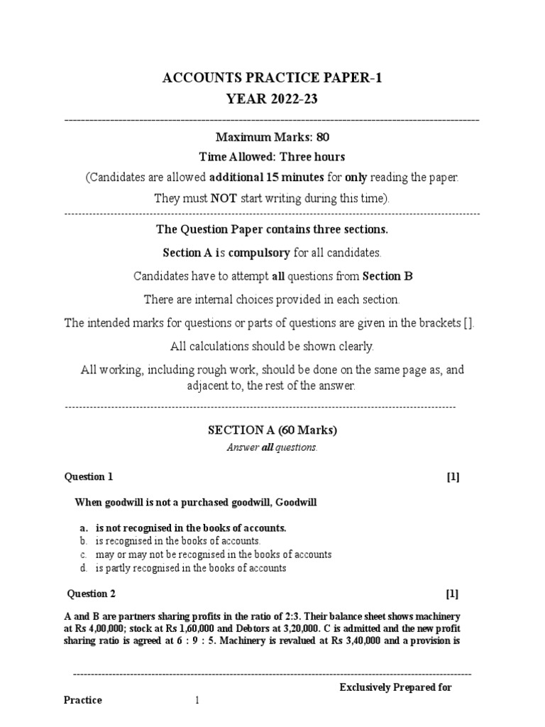 2023 Practice Paper 1 | PDF | Revenue | Goodwill (Accounting)