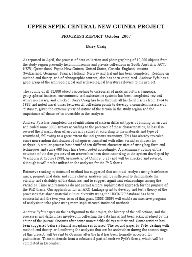 Progress Report, October 2007 | PDF | Statistics | Databases