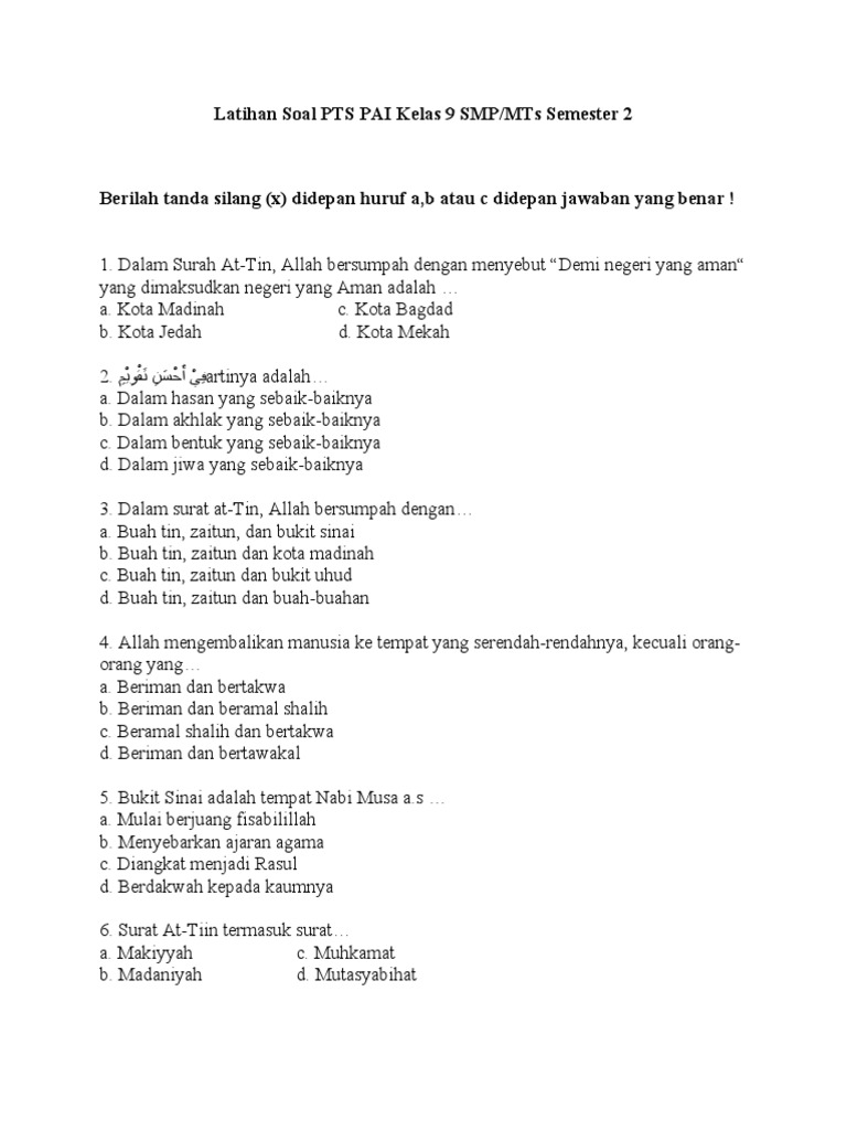 Latihan Soal PTS PAI SM 2 Kelas 9 SMP | PDF | Agama & Spiritualitas | Dewasa Muda