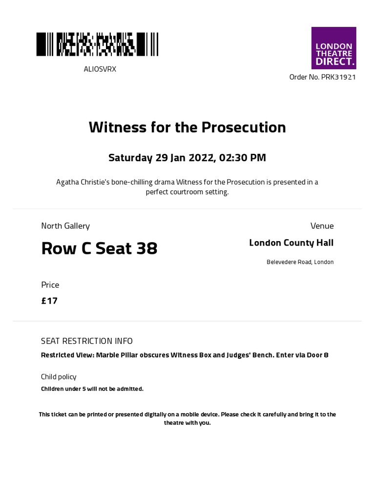 Eticket North Gallery Row C Seat 38 22547354 | PDF