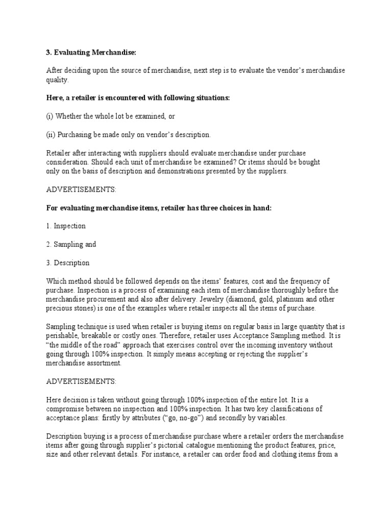 Evaluating Merchandise | Download Free PDF | Retail | Merchandising