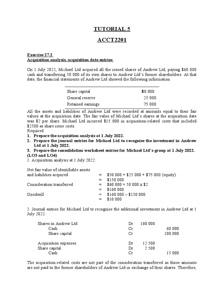 Tutorial 5 | Download Free PDF | Goodwill (Accounting) | Valuation (Finance)