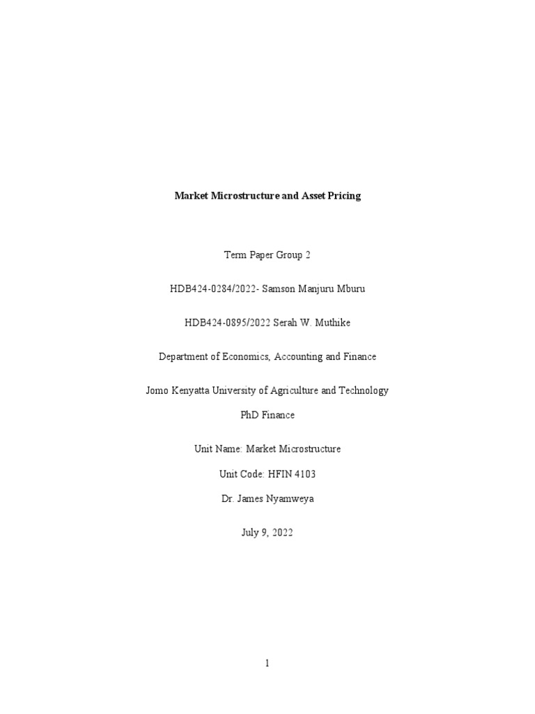 Market Microstructure & Asset Pricing | PDF | Modern Portfolio Theory ...