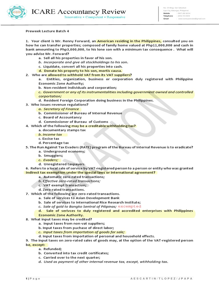 ICARE - TAX - PreWeek - Batch 4 | PDF