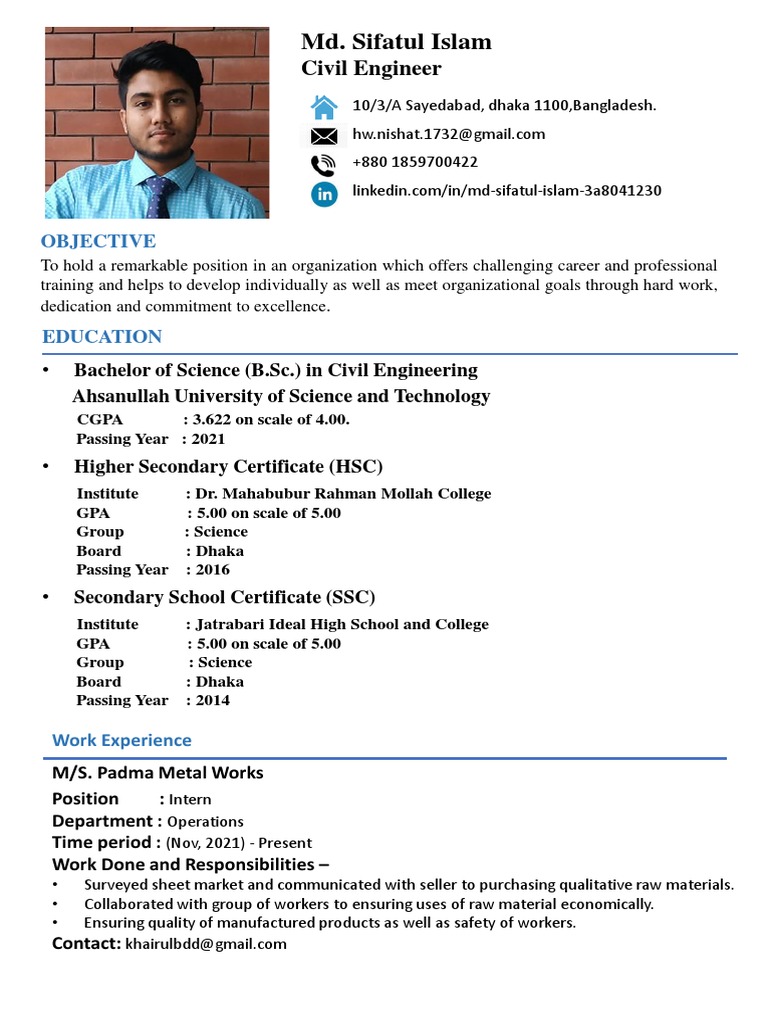 CV MD Sifatul Islam Nishat | PDF | Bangladesh