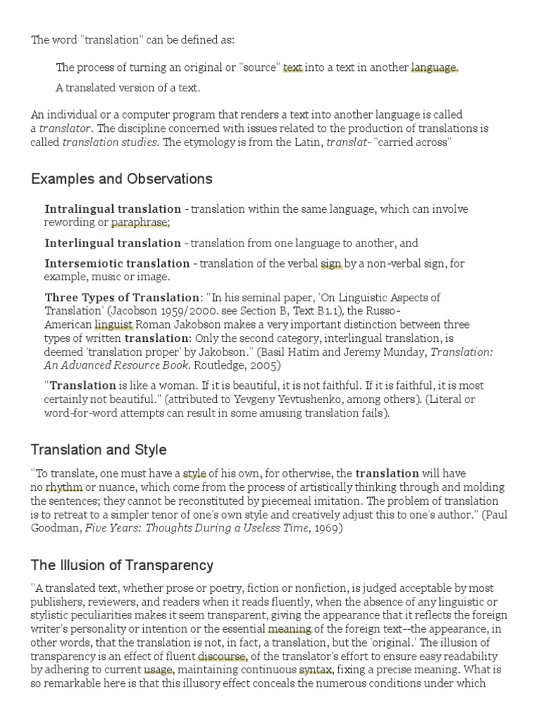Translation - Definition and Examples | PDF | Translations | Human ...