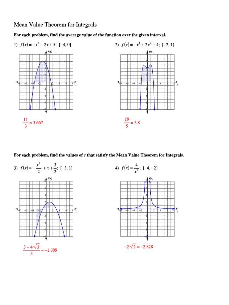 Calculus100 Mean Value Theorem Worksheet With Answers PDF | PDF ...