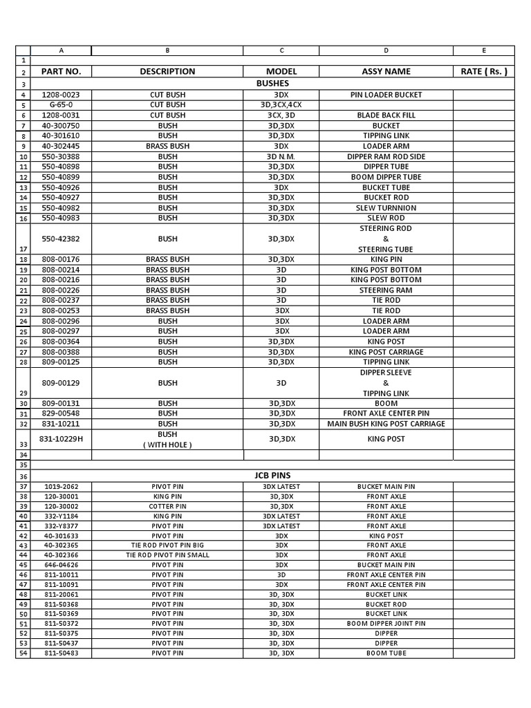 JCB Parts Name and Price List PDF | PDF | Axle | Gear