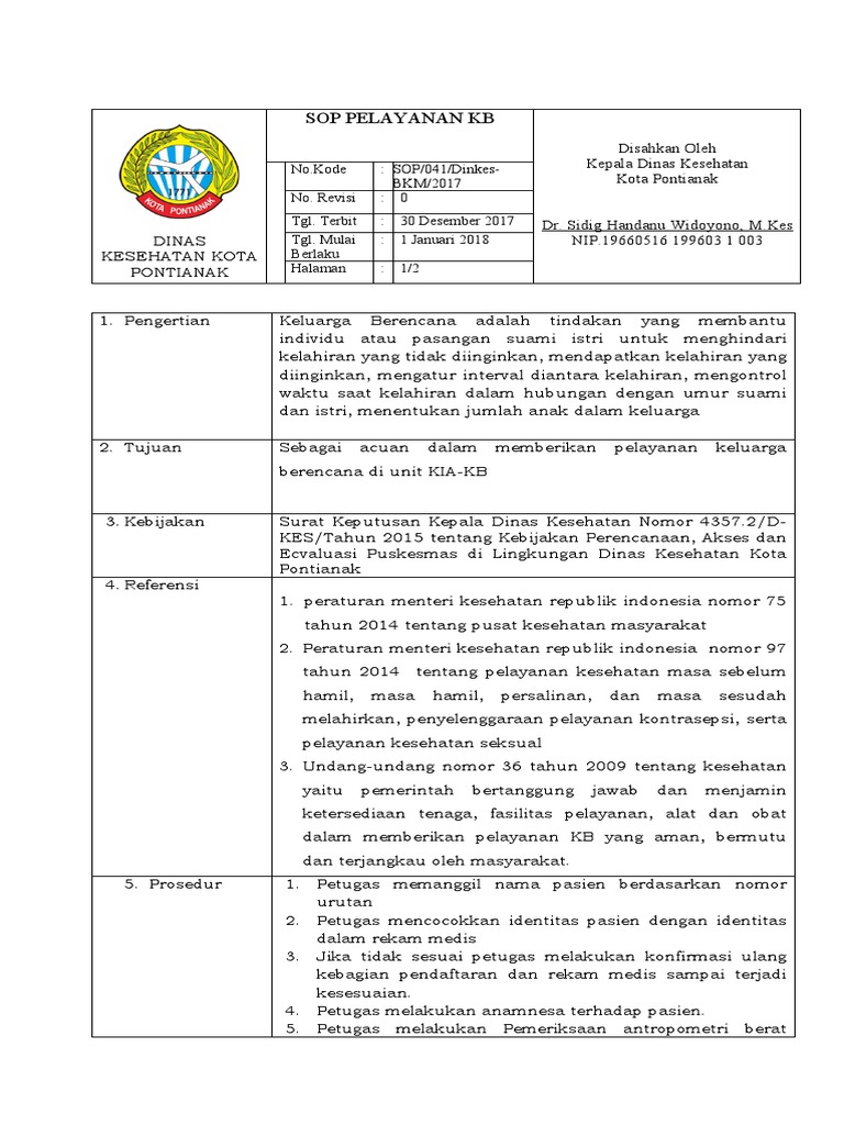 Sop Pelayanan KB | PDF