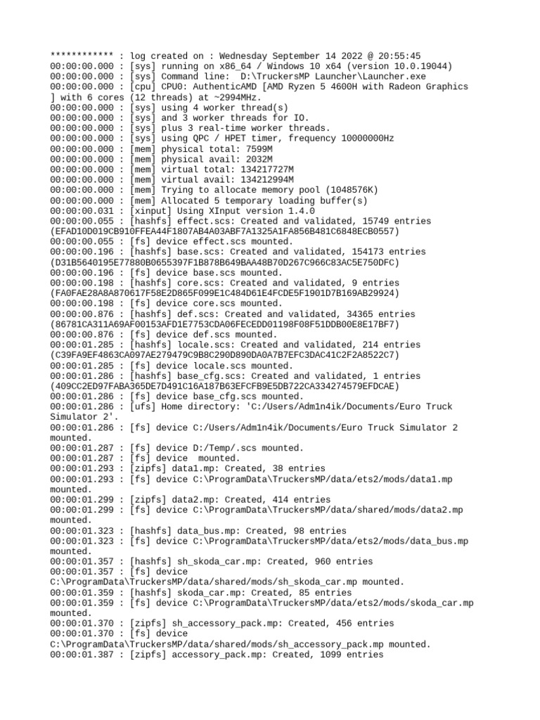 System Log Detailing The Initialization And Mounting Of Files Devices