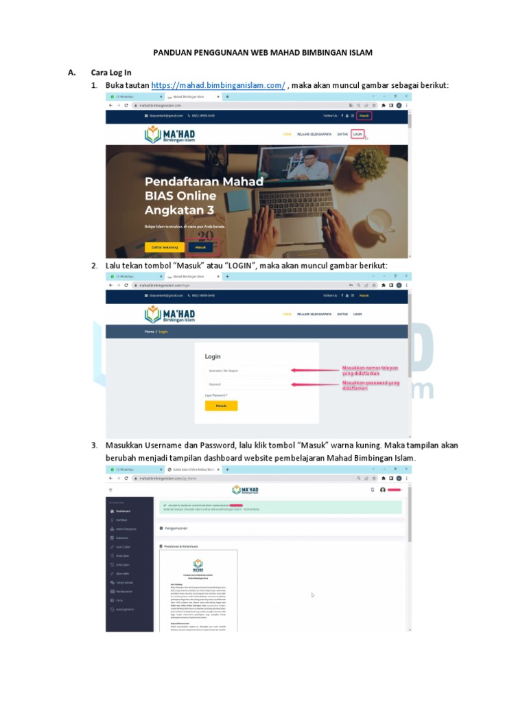 Panduan Penggunaan Web Mahad Bimbingan Islam | PDF