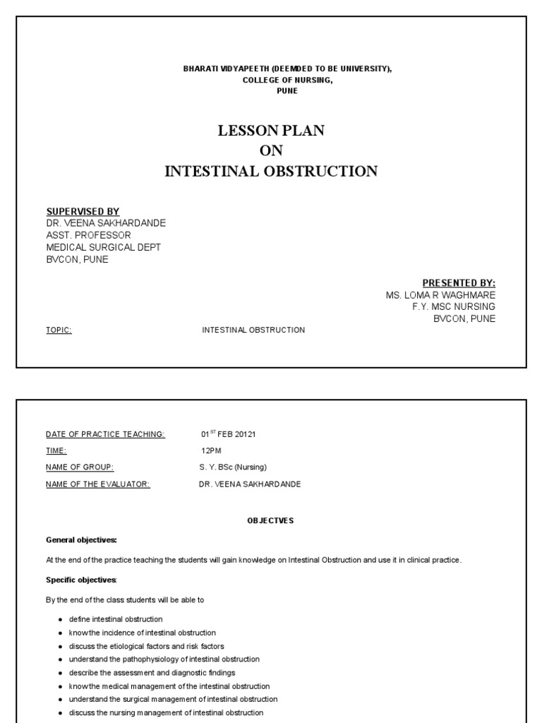 Lesson Plan On Intestinal Obstruction | PDF | Surgery | Large Intestine