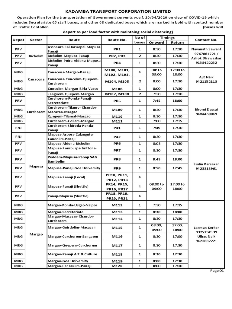Operational Plan For Transporation of Government Servents Kadamba ...