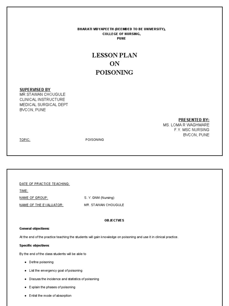 Lesson Plan Poisoning | PDF | Acetylcholine | Medical Specialties