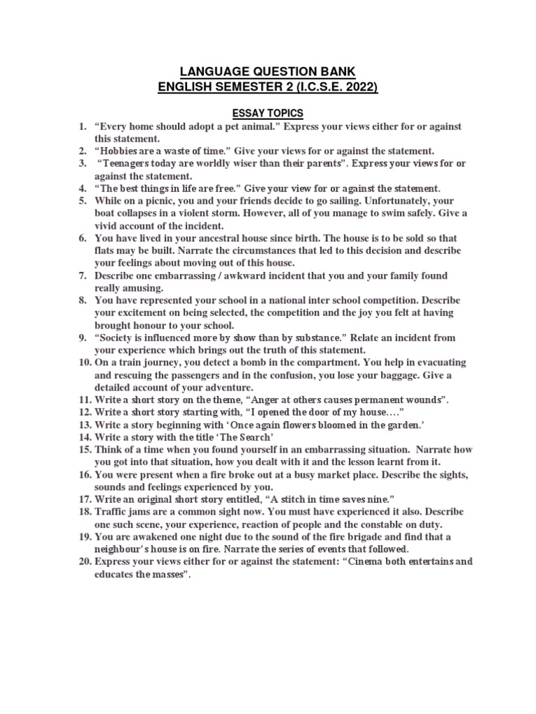 Language Question Bank - 10 | PDF