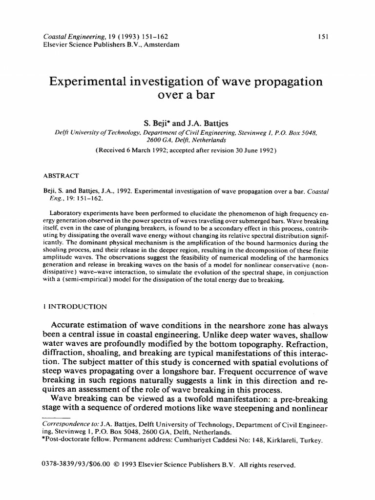 Beji and Battjes, 1993 | PDF | Spectral Density | Waves