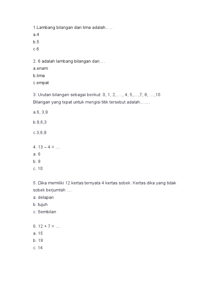 Contoh Soal Matematika Kelas 1 Sd Pdf